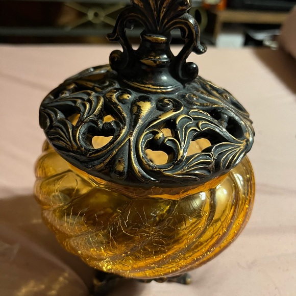 Accents | Vintage Amber Hand Blown Glass Candy Dish With Lid | Poshmark